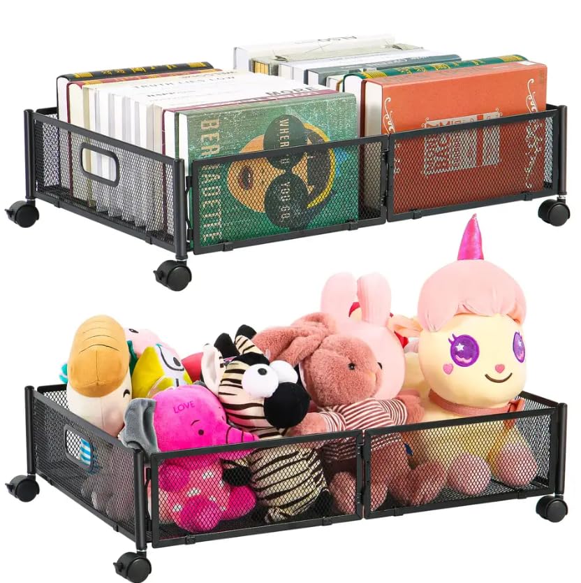 Pack of 2 Under Bed Storage Containers, Foldable Storage Organization with Handles Under Bed Storage Bins Drawer