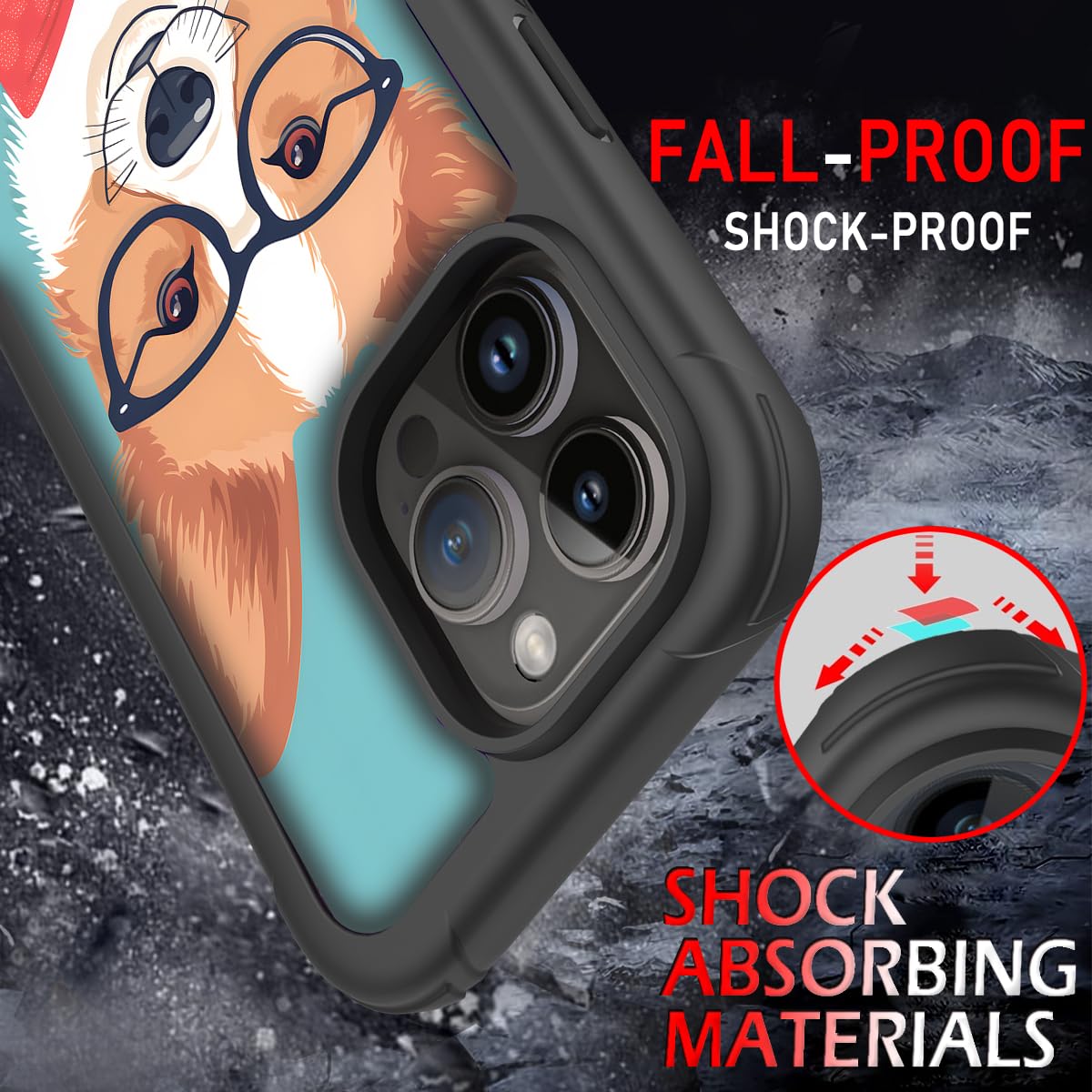 LIVRER Compatible with Case for iPhone 14 Pro Max,Cute Shockproof Protection Cases for Women Girl,Non-Slip Dropproof Cover Case for iPhone 14 Pro Max 6.1inch,Corgi with Glasses and Bow tie
