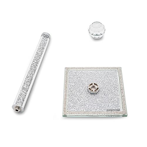 Handmade Silver Paper Towel Roll Holder, Filled with Sparkly Crystal Crushed Diamonds for Kitchen / Bathroom Towel Tissue Roll Countertop, 13inch Height 6.3inch Square Base Freestanding Holder