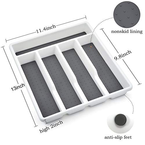 HaWare Silverware Tray for Drawer with Five Sections, Flatware Organizer/Cutlery Holder with Soft Grip Lining and Non-slip Rubber Feet, Multi-Purpose Storage for Kitchen, Office, Bathroom Supplies