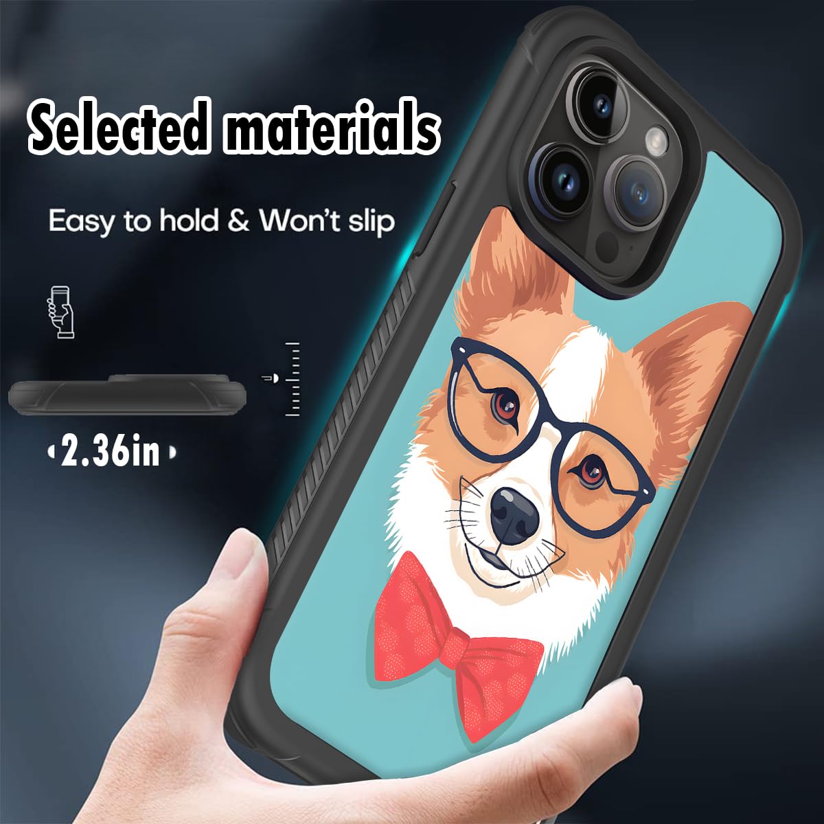 LIVRER Compatible with Case for iPhone 14 Pro Max,Cute Shockproof Protection Cases for Women Girl,Non-Slip Dropproof Cover Case for iPhone 14 Pro Max 6.1inch,Corgi with Glasses and Bow tie