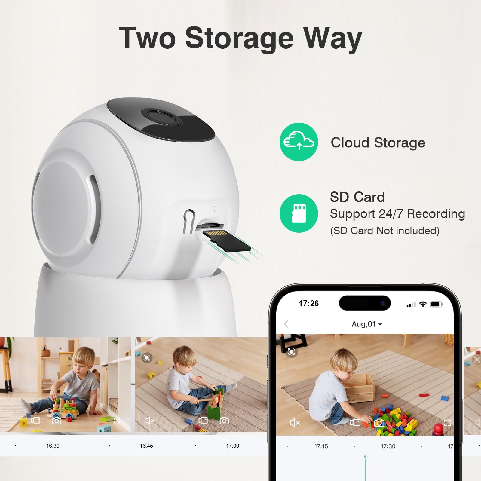 SEHMUA Indoor Security Camera, 2K & 360 Degree Pet Wi-Fi Home Camera with Smart AI Motion Detection for Baby/Dog/Elder, Night Vision, 2-Way Audio, Siren, 24/7 SD Card Storage White