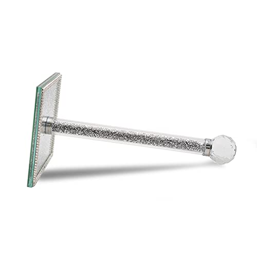 Handmade Silver Paper Towel Roll Holder, Filled with Sparkly Crystal Crushed Diamonds for Kitchen / Bathroom Towel Tissue Roll Countertop, 13inch Height 6.3inch Square Base Freestanding Holder