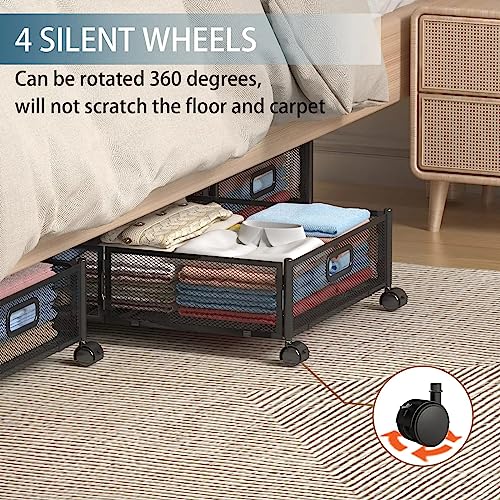 Pack of 2 Under Bed Storage Containers, Foldable Storage Organization with Handles Under Bed Storage Bins Drawer