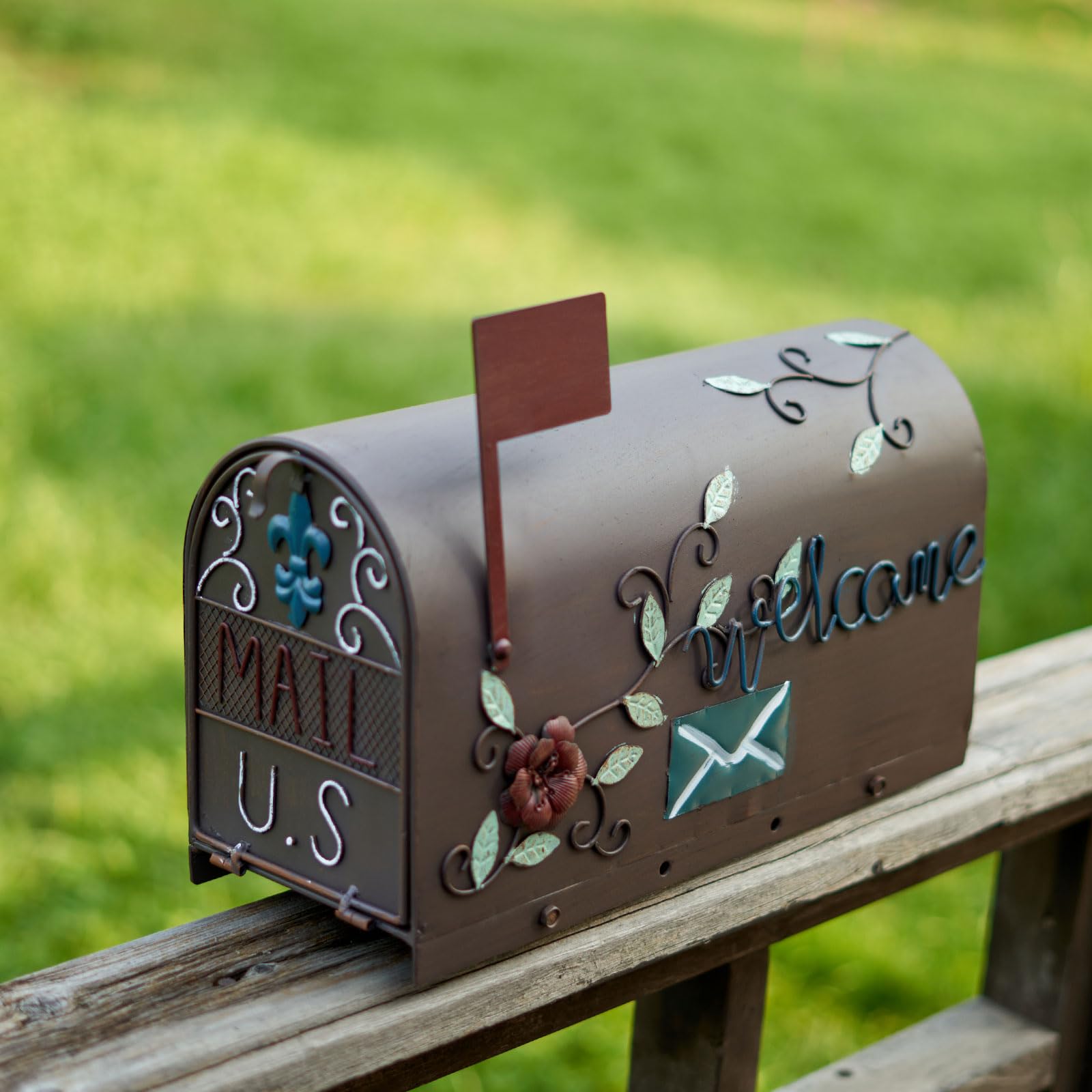 MEIYIHUI Heavy Duty Galvanized Steel Mailbox Post, Mailboxes for Outside,Curbside Mailbox,Rural Mail Box Postal Storage Box Outdoor Decor (Brown)