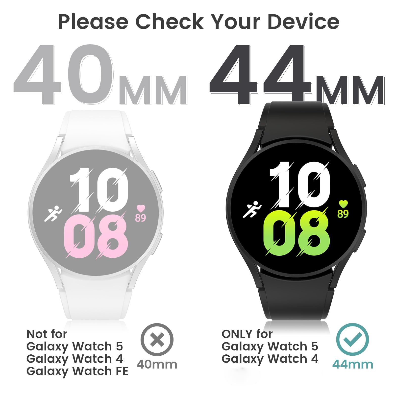Tensea [2Pack] for Samsung Galaxy Watch 5 2022/4 2021 Screen Protector Case 44mm Accessories, Protective Face Cover for 44 mm, Hard Bumper Built-in Tempered Glass Film for Women Men