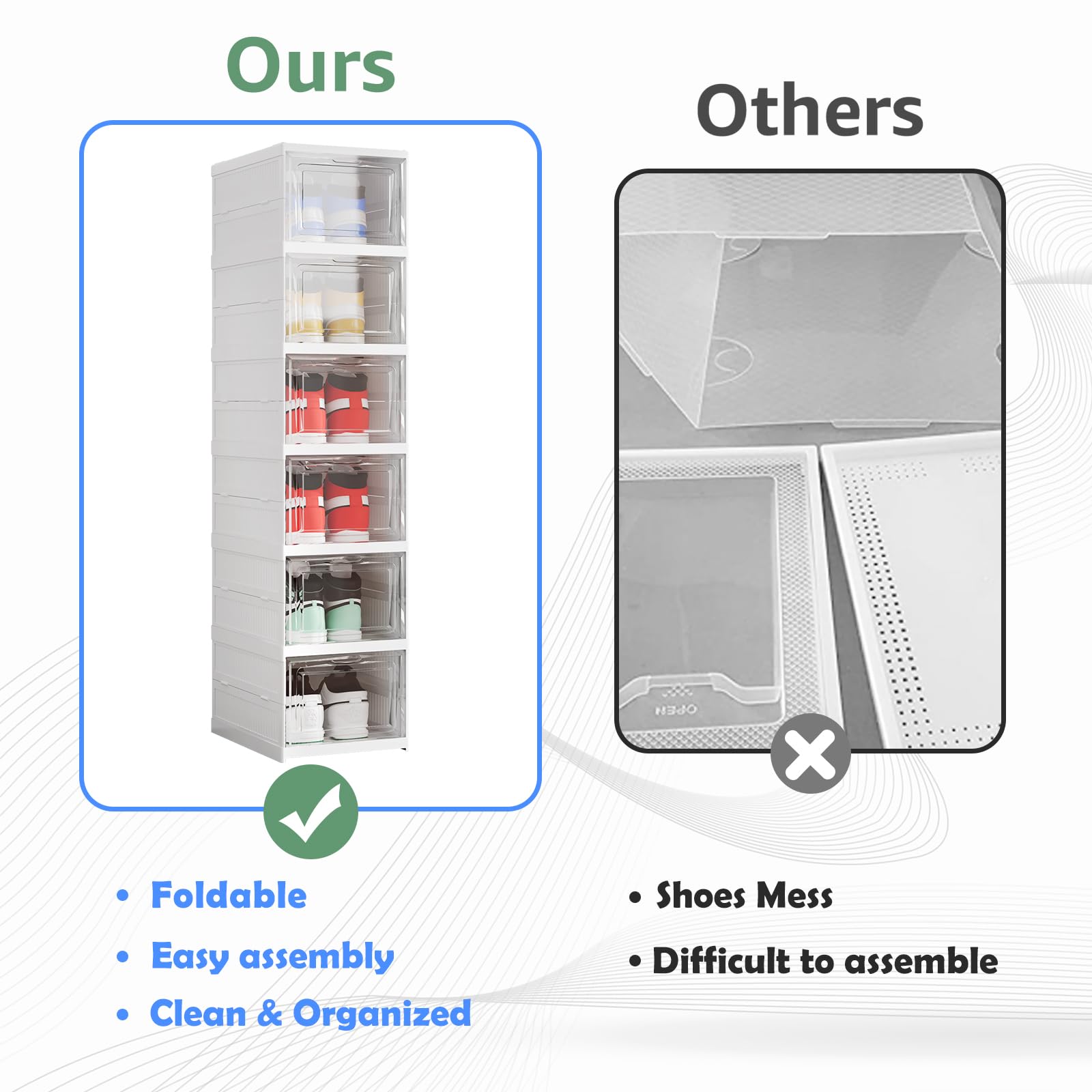 Harmon Wandyer Shoe Organizer Box 3-Tier Foldable Shoe Rack, Fit Size 12, No Assembly Stackable Shoe Organizer Storage Bins wit, All In One Universal Shoe Storage Boxes for Men and Women