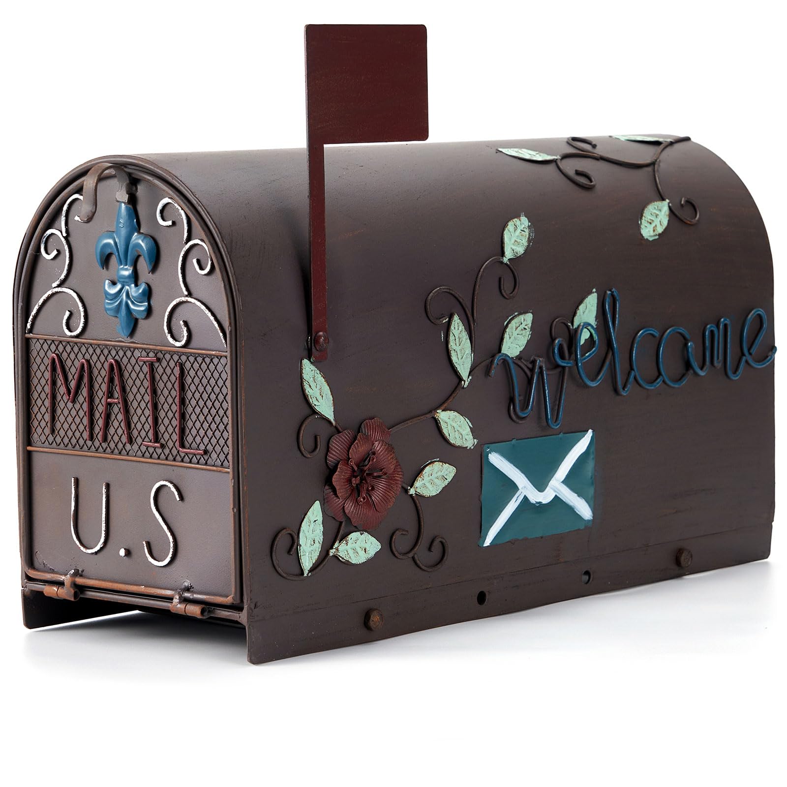 MEIYIHUI Heavy Duty Galvanized Steel Mailbox Post, Mailboxes for Outside,Curbside Mailbox,Rural Mail Box Postal Storage Box Outdoor Decor (Brown)
