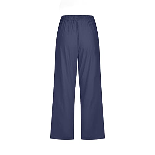 symoid Amazon Returned Pallets Sale Capris for Women Drawstring Elastic Waisted Casual Comfy Trousers Wide Leg Loose Summer Capri Pants with Pockets 2023 My Orders with Amazon Navy XXL