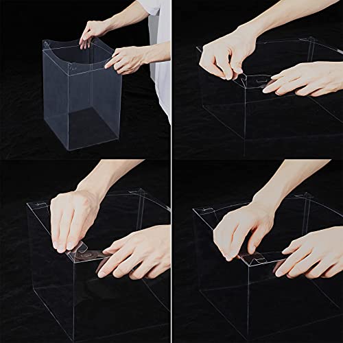 XININSUN 6Pcs Tall Cake Boxes PET Clear cake Box with Ribbon, 8 X 8 X 9inch for Bakery Boxes Cupcake Boxes Pie Cookies Boxes,Clear Gift Boxes with Lid for Carry Tall Layer Gift-White