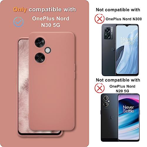 YENAPOON for OnePlus Nord N30 5G Case and 1 Pack Tempered Glass Screen Protector, Slim Liquid Silicone Shockproof Protective Case - Rose Pink