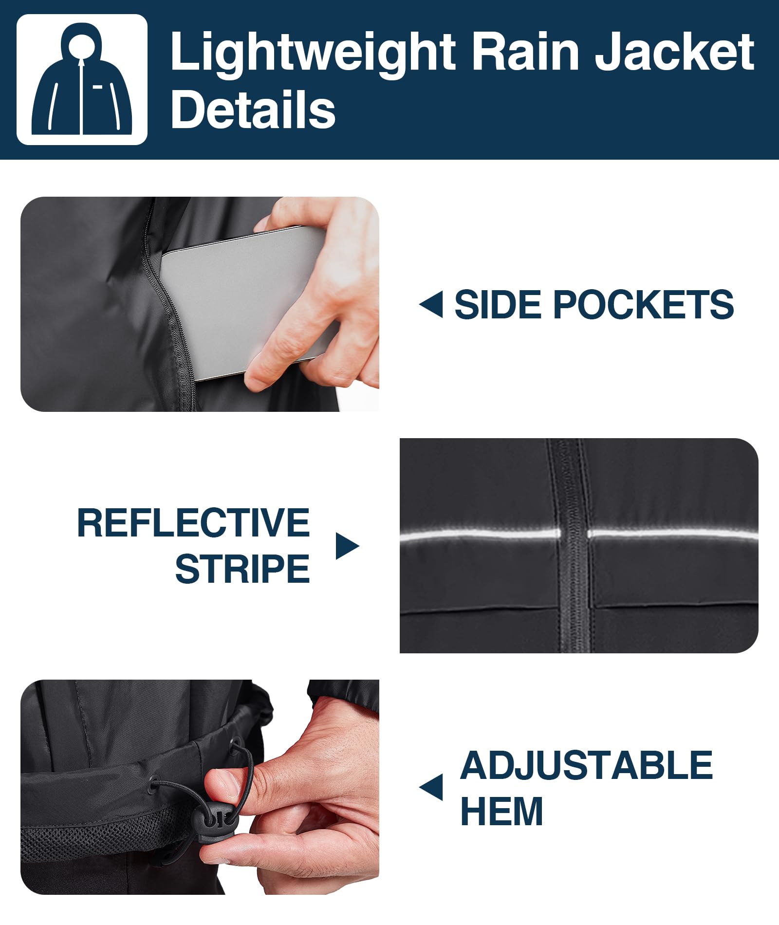 SWISSWELL Rain Jacket Men Waterproof Windbreaker, Lightweight Hooded Raincoat for Daily Casual