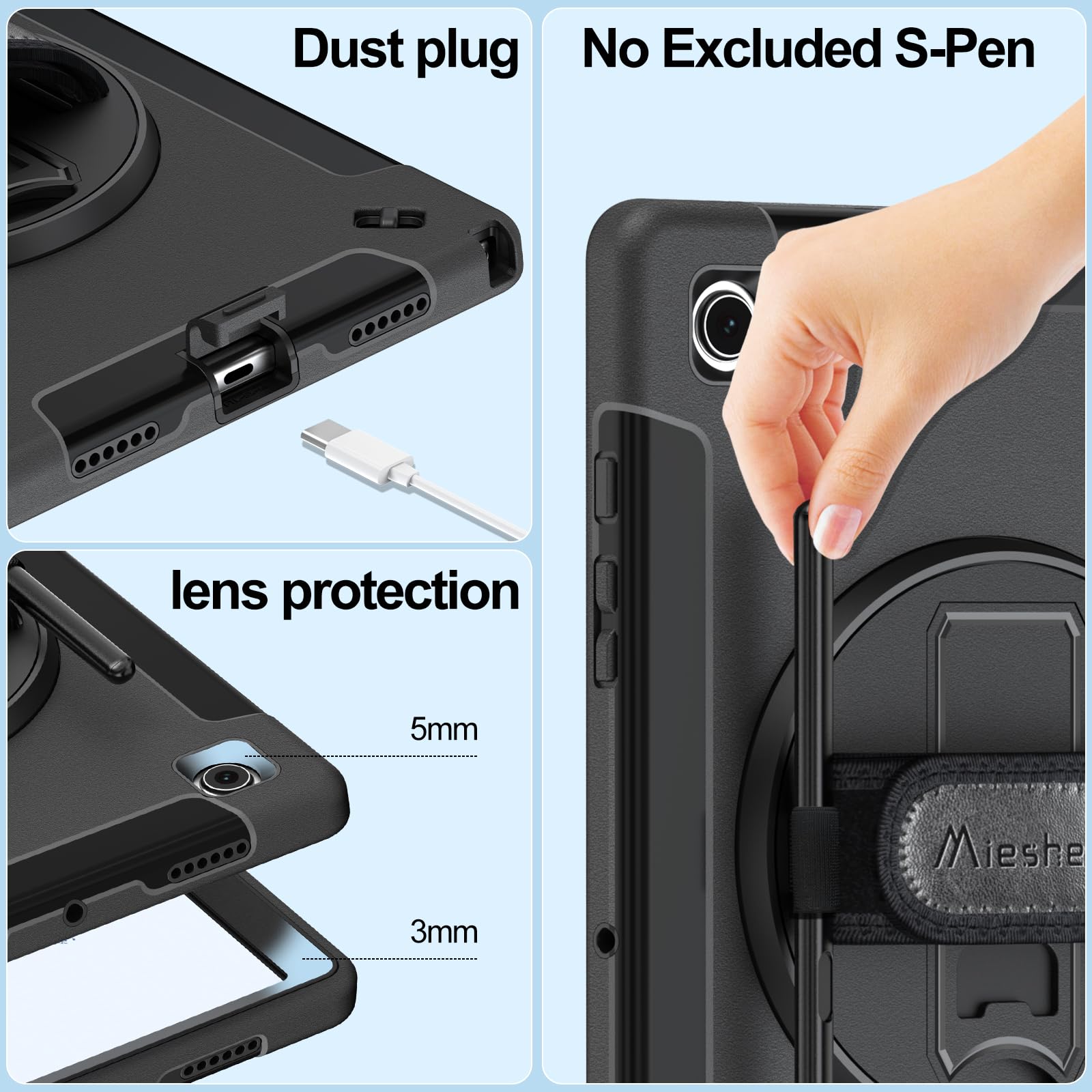Miesherk Case for Galaxy Tab A8 Case 10.5'' 2022(SM-X200/X205/X207) with Hand/Shoulder Strap-Military Grade Shockproof, Black