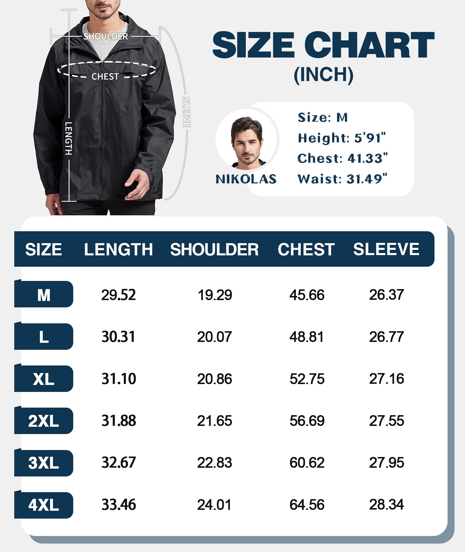 SWISSWELL Rain Jacket Men Waterproof Windbreaker, Lightweight Hooded Raincoat for Daily Casual