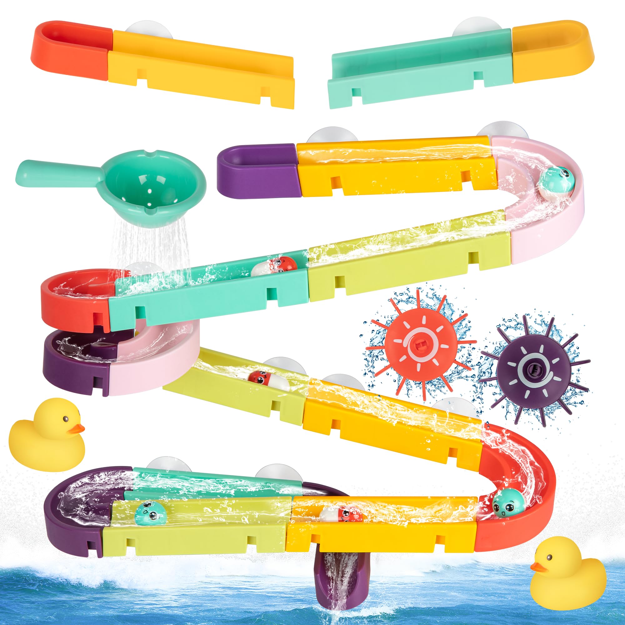 Uooser Bath Slide Toy for Kids Ages 4-8, Bathtub Toys for Toddlers, Track Shower Toys with Suction Cups, Duck Track Bath Toy, DIY Track Toys, Great Gift for Children Boys Girls, 44 PCS