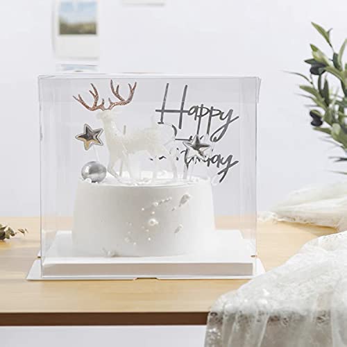 XININSUN 6Pcs Tall Cake Boxes PET Clear cake Box with Ribbon, 8 X 8 X 9inch for Bakery Boxes Cupcake Boxes Pie Cookies Boxes,Clear Gift Boxes with Lid for Carry Tall Layer Gift-White