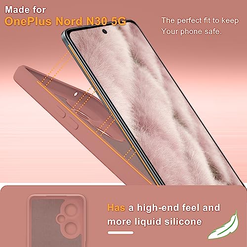 YENAPOON for OnePlus Nord N30 5G Case and 1 Pack Tempered Glass Screen Protector, Slim Liquid Silicone Shockproof Protective Case - Rose Pink