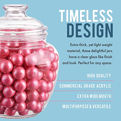 Candy & Cookie Apothecary Jars with Lids 148oz and 128oz Set of 2 - Acrylic Storage Containers - Cute Decorative Candy Jars with Lids - Candy Containers for Cookies, Candies, Sugar, Tea, Coffee, Herbs, Spices โ Plastic Clear Jars with Lids- By The Candery