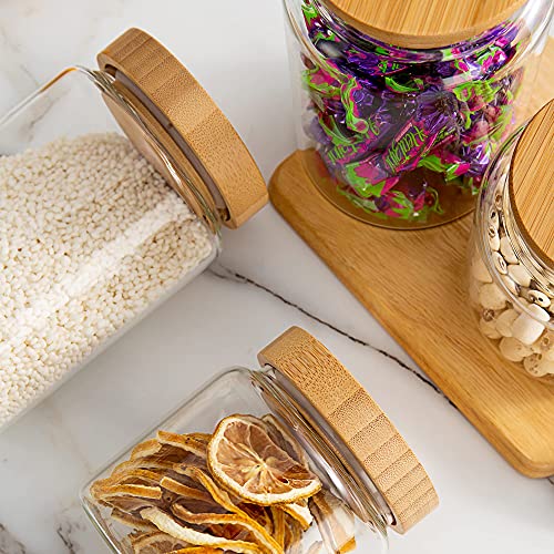 MOLADRI 480ML/16Oz Clear Cute Glass Storage Canister Holder with Airtight Bamboo Lid, Modern Decorative Small Container Jar for Coffee, Spice, Candy, Salt, Cookie, Condiment, Pepper, Sugar