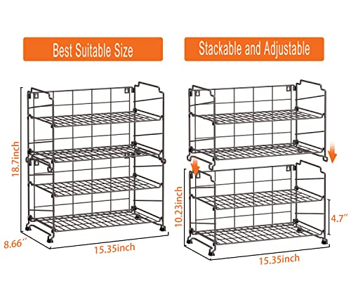 AULEDIO Water Bottle Organizer, 2-Pack 2 Tier Stackable Watre Bottle Holder, Adjustable Bottle Organizer, Brone