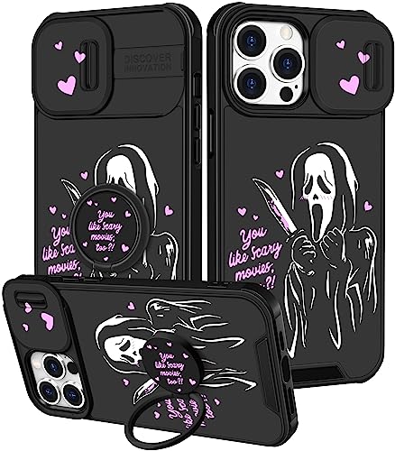 oqpa for iPhone 13 Pro Max Phone Case Cute Cartoon Phone Case for Women Girly Girl Cool Kawaii Funny 13 ProMax Case with Camera Cover+Ring Holder for Apple iPhone 13 Pro Max 6.7'', Heart Skull