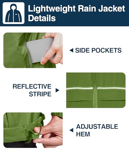 SWISSWELL Rain Jacket Men Waterproof Windbreaker, Lightweight Hooded Raincoat for Daily Casual
