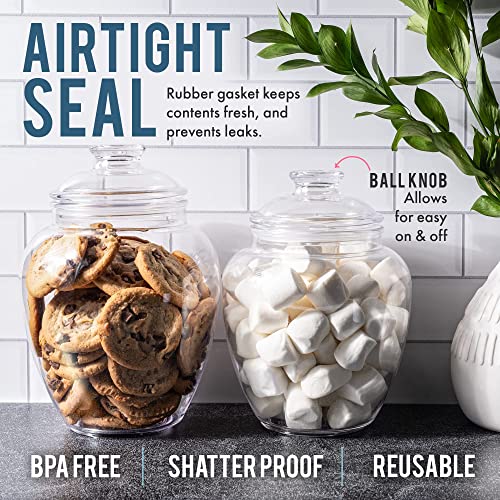 Candy & Cookie Apothecary Jars with Lids 148oz and 128oz Set of 2 - Acrylic Storage Containers - Cute Decorative Candy Jars with Lids - Candy Containers for Cookies, Candies, Sugar, Tea, Coffee, Herbs, Spices โ Plastic Clear Jars with Lids- By The Candery