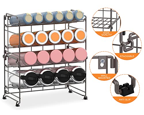 AULEDIO Water Bottle Organizer, 2-Pack 2 Tier Stackable Watre Bottle Holder, Adjustable Bottle Organizer, Brone