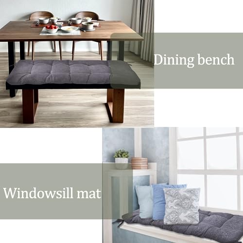 Big Hippo Indoor Bench Cushion 51 x 19 x 2 Inches - Soft Bench Pad Patio Bench Seat Cushion with Ties - Grey