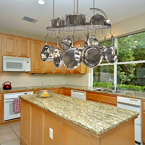 Vdomus Hanging Pot Rack Pot and Pan Ceiling Rack, Mounted Cookware Storage Pan Rack , Hanging Pot and Pan Suspended Organizer with 15 Hooks (33 x 17 Inch) for Kitchen Organization Storage