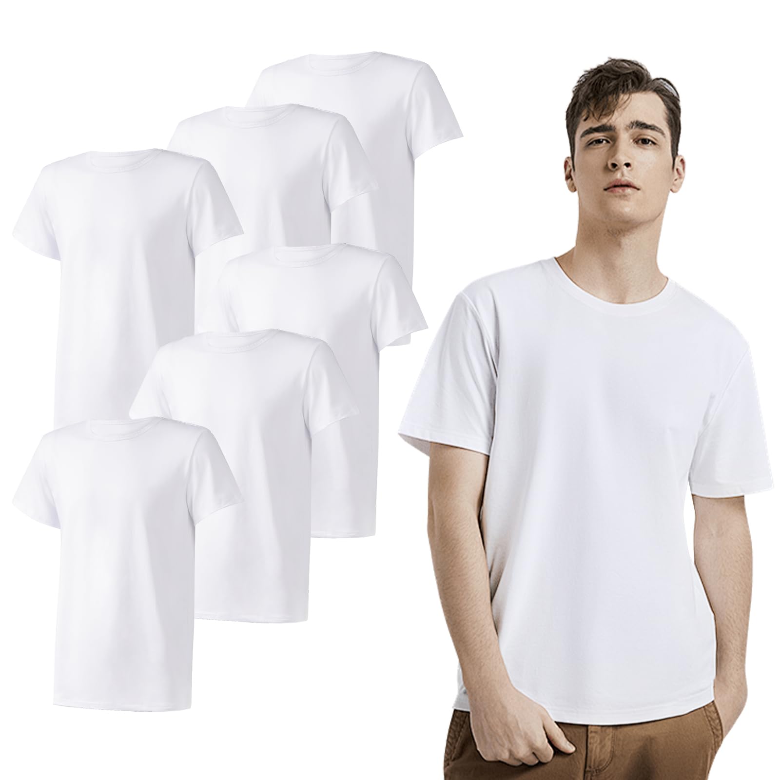 6 Pack Polyester Adult Tshirts for Sublimation White Blank Crew Neck Men Short Sleeve T-Shirt (5X_l)