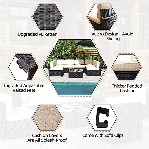 yoyomax Patio Furniture Set-7PCS Modular Outdoor Sectional Wicker Conversation Sofa w/ 6 Chairs, Coffee Table - Ideal for Garden, Poolside, Restaurant Hotel