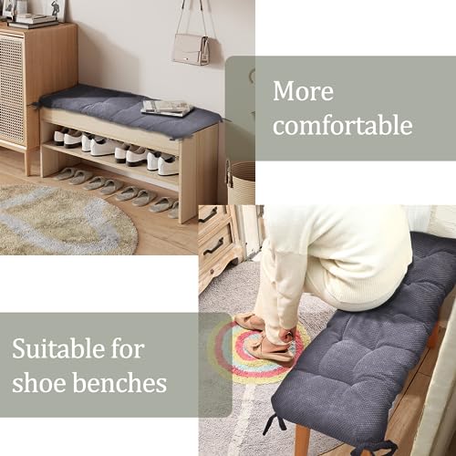 Big Hippo Indoor Bench Cushion 51 x 19 x 2 Inches - Soft Bench Pad Patio Bench Seat Cushion with Ties - Grey