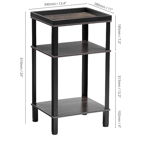 ZEXVIDA Side Table for Small Spaces,3 Tier End Table Under Desk Storage with Storage Shelf, Small Bedside Table,Nightstand for Living Room, Bedroom, Office,Grey