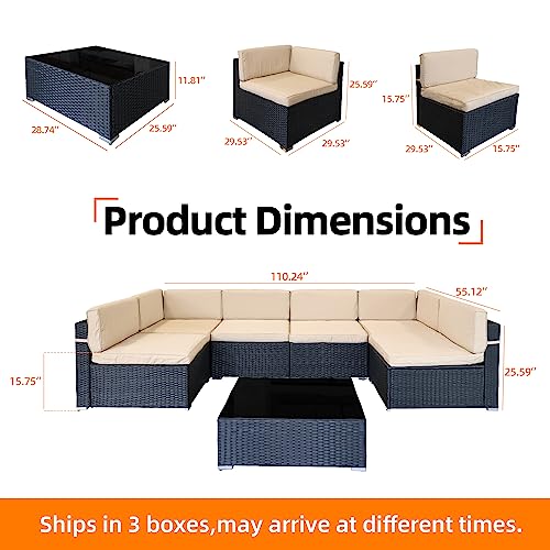 yoyomax Patio Furniture Set-7PCS Modular Outdoor Sectional Wicker Conversation Sofa w/ 6 Chairs, Coffee Table - Ideal for Garden, Poolside, Restaurant Hotel