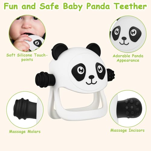 COZYPANDA Teething Toys for Babies 0-6-12 Months, 2 Pcs Never Drop Baby Teether for Teething Relief, Silicone Baby Hand Mitten with Sucking Need Pacifier, Baby Chew Toys for Breast Feeding, White+Grey