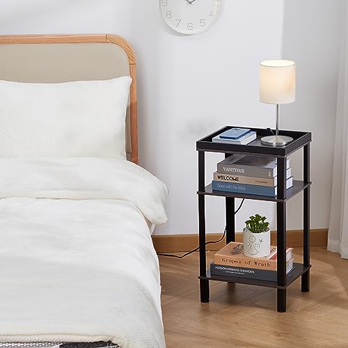 ZEXVIDA Side Table for Small Spaces,3 Tier End Table Under Desk Storage with Storage Shelf, Small Bedside Table,Nightstand for Living Room, Bedroom, Office,Grey