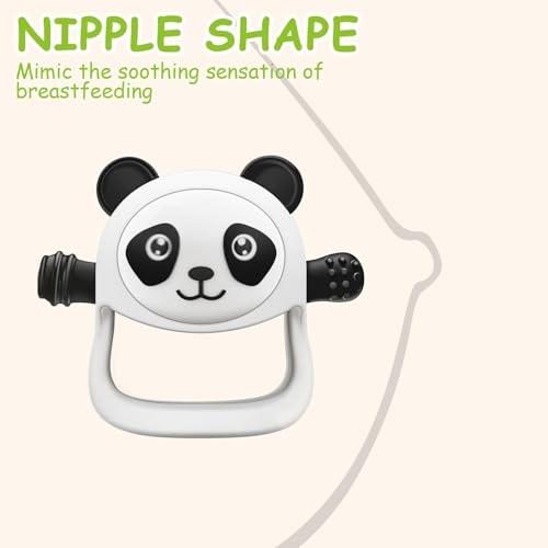 COZYPANDA Teething Toys for Babies 0-6-12 Months, 2 Pcs Never Drop Baby Teether for Teething Relief, Silicone Baby Hand Mitten with Sucking Need Pacifier, Baby Chew Toys for Breast Feeding, White+Grey