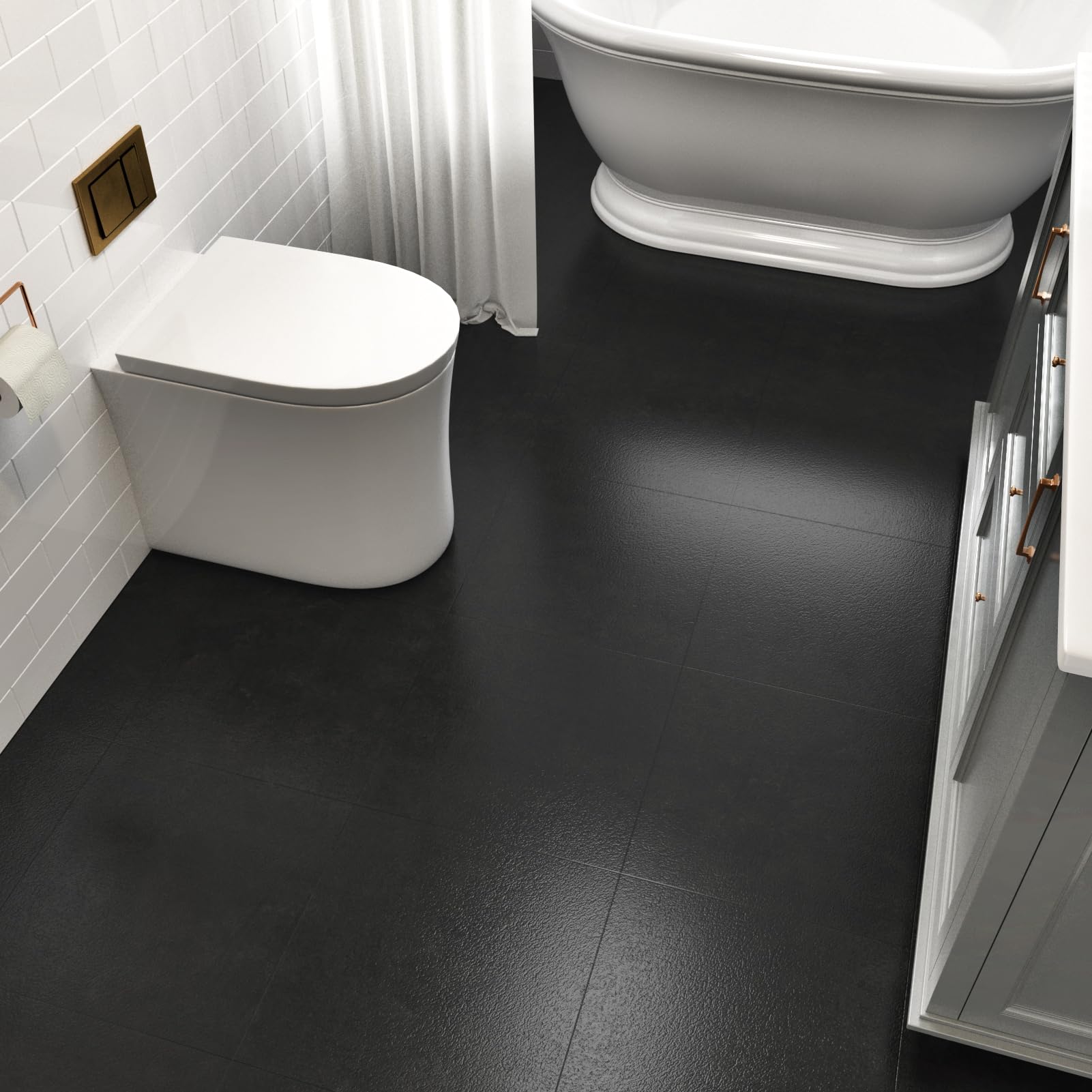 WESTICK Black Peel and Stick Floor Tile Stickers 20 Pack Peel and Stick Bathroom Floor Tiles Waterproof Marble Stick on Tile Floor Kitchen Vinyl Flooring for Bedroom RV Camper Living Room 12" x 12"