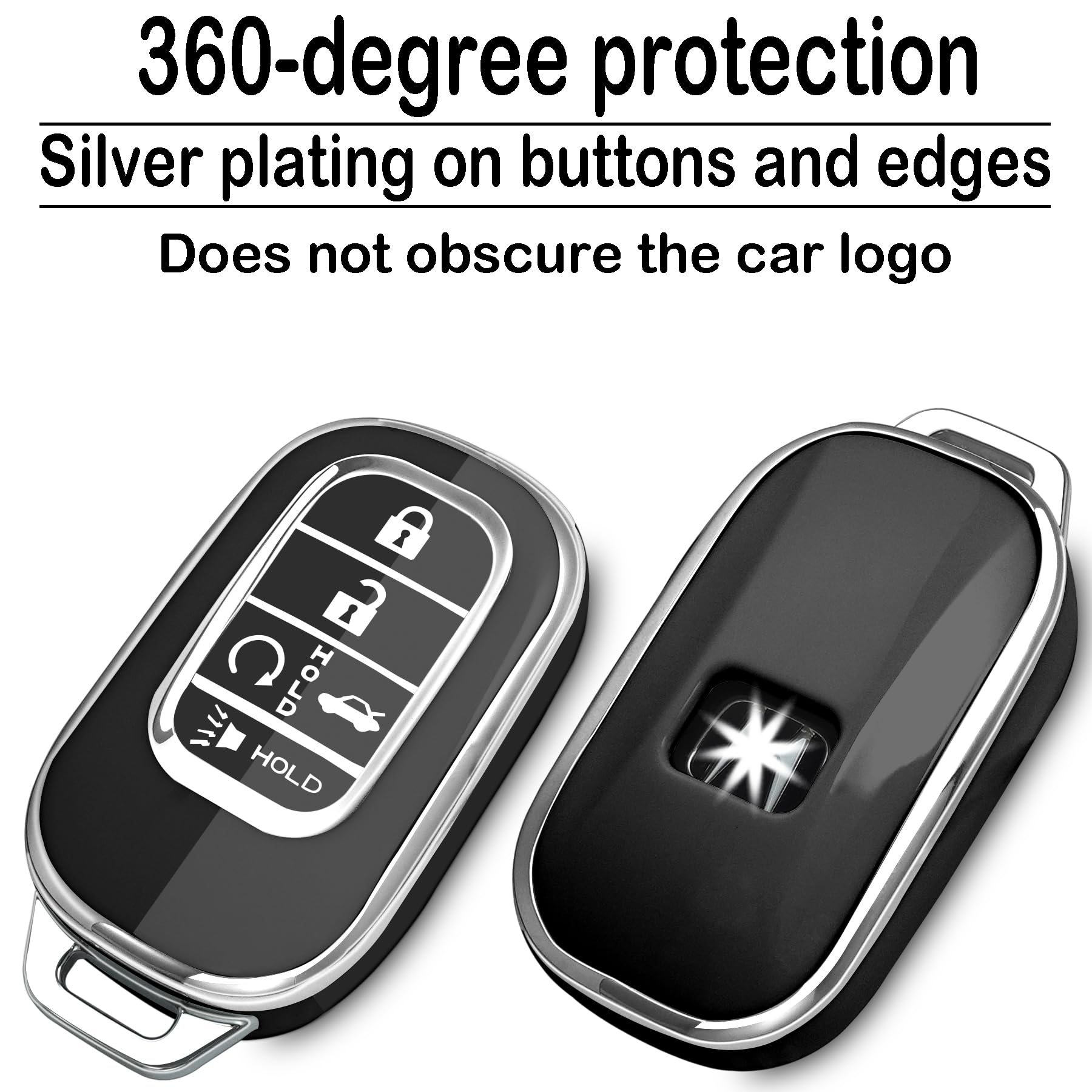 Kirsnda for Honda key fob cover,case with keychain,Soft TPU Protection key Shell/skin,5 Buttons fit 2022 2023 Accord Civic HR-V CR-V Pilot Remote Key(black)
