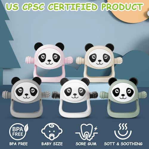 COZYPANDA Teething Toys for Babies 0-6-12 Months, 2 Pcs Never Drop Baby Teether for Teething Relief, Silicone Baby Hand Mitten with Sucking Need Pacifier, Baby Chew Toys for Breast Feeding, White+Grey