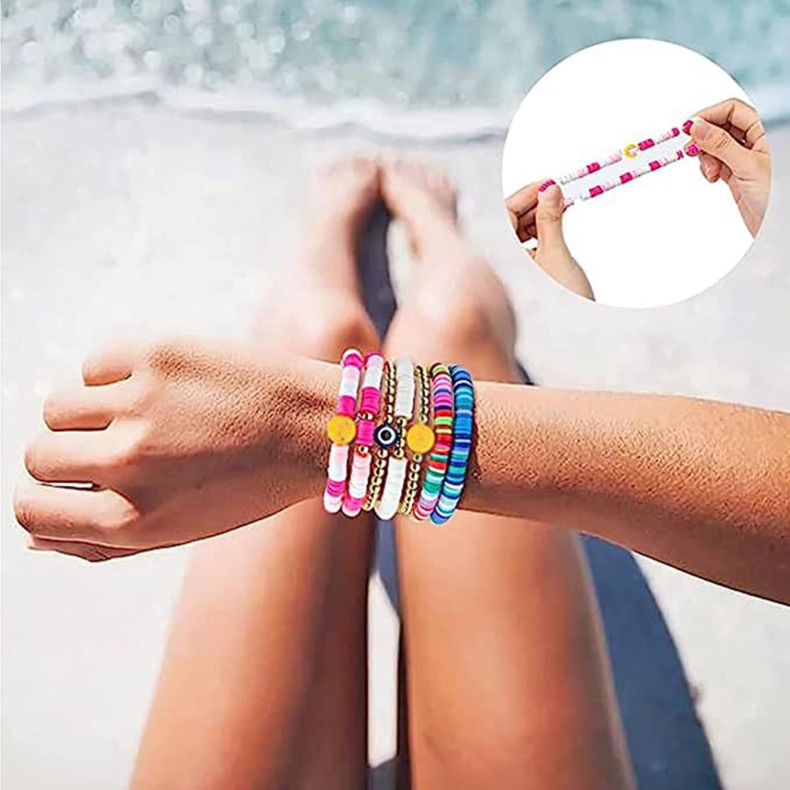 GIGB PBDK Preppy Heishi Bracelets Set Colorful Stretch Clay Pearl Stackable Beaded Bracelets Boho Y2K Beach Layering Bracelets Jewelry for Women