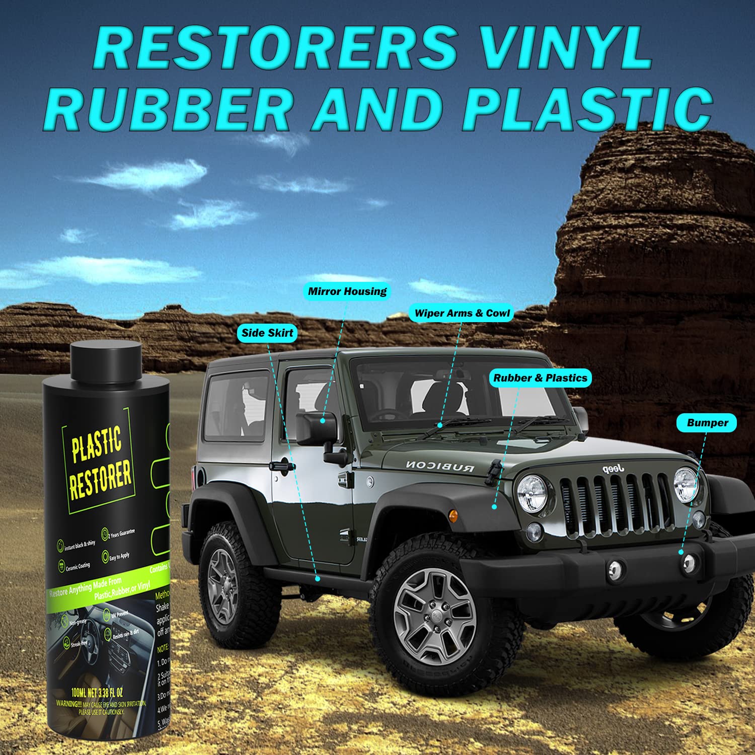 Plastic Restorer for Cars, 2PCS Car Plastic Parts Refurbish Agent Set, Automotive Interior Plastic Part Ceramic Coating with Sponge and Nozzle, Resists Water, UV Rays, Dirt, Not Dressing, 200ml