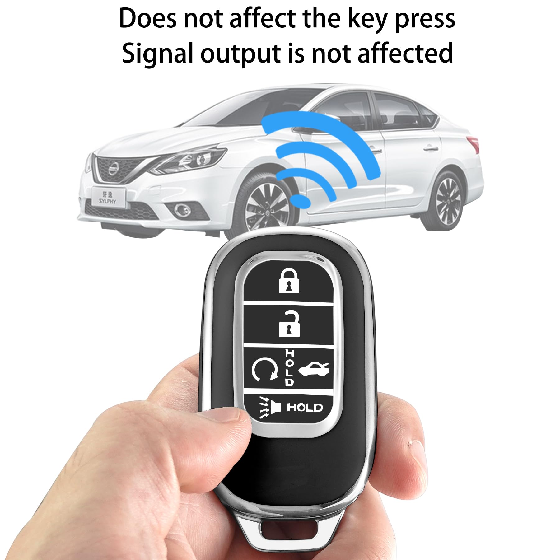 Kirsnda for Honda key fob cover,case with keychain,Soft TPU Protection key Shell/skin,5 Buttons fit 2022 2023 Accord Civic HR-V CR-V Pilot Remote Key(black)