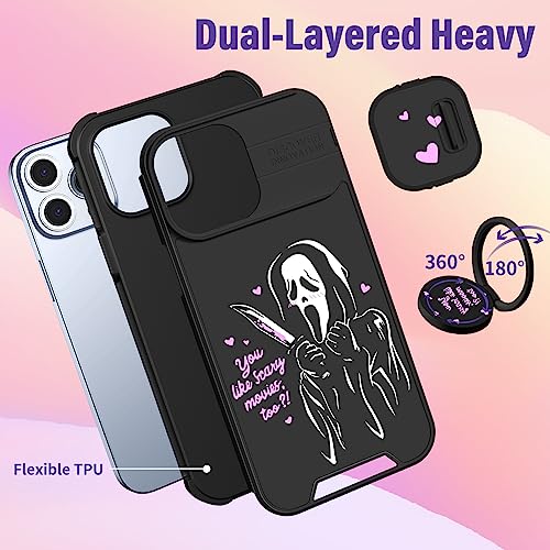 oqpa for iPhone 14 Pro Max Case Cute Cartoon Phone Case with Camera Cover+Ring Stand for 14 ProMax for Women Girly Cool Boy Kawaii Funny Case for Apple iPhone 14 Pro Max 6.7", Heart Skull