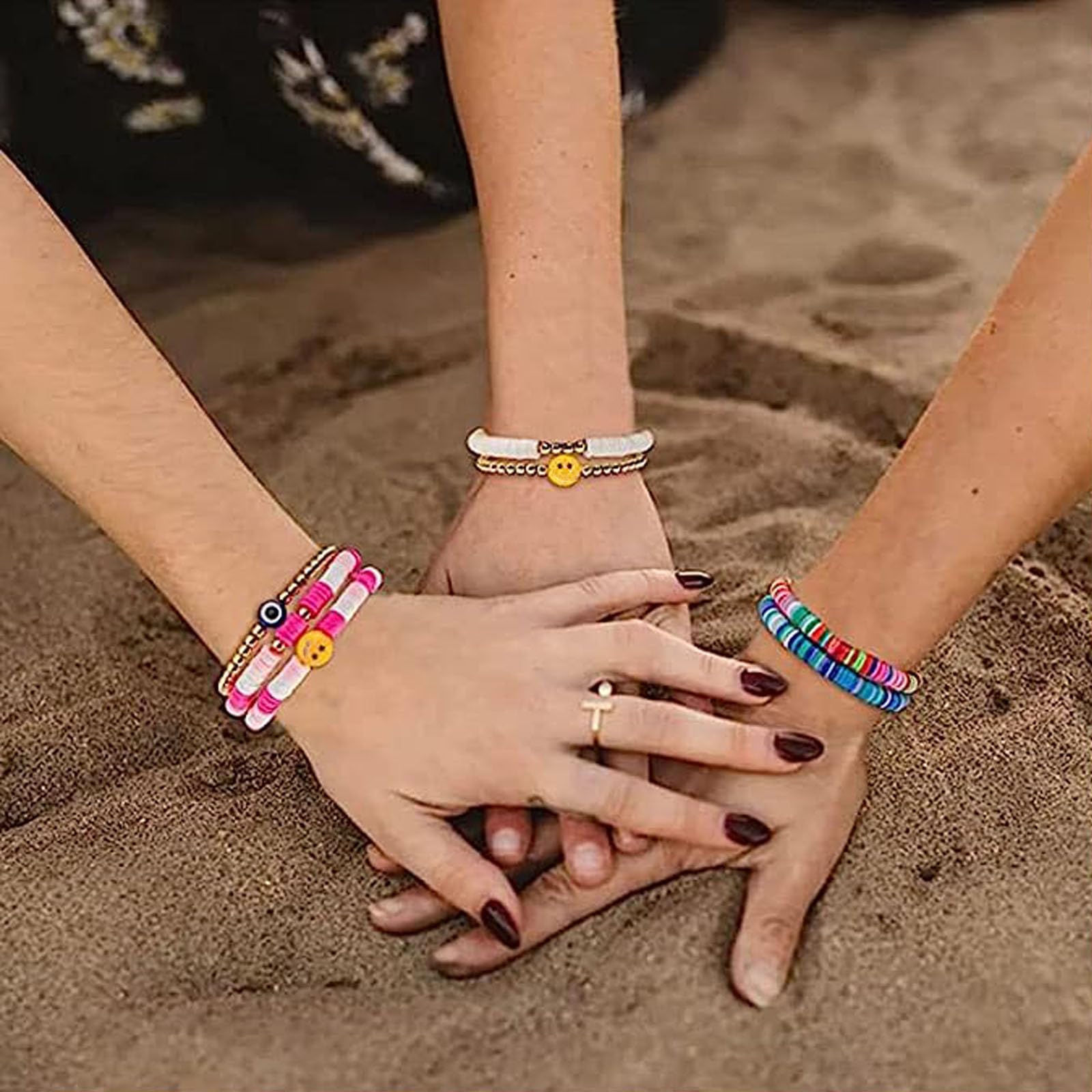 GIGB PBDK Preppy Heishi Bracelets Set Colorful Stretch Clay Pearl Stackable Beaded Bracelets Boho Y2K Beach Layering Bracelets Jewelry for Women