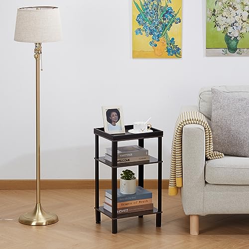 ZEXVIDA Side Table for Small Spaces,3 Tier End Table Under Desk Storage with Storage Shelf, Small Bedside Table,Nightstand for Living Room, Bedroom, Office,Grey