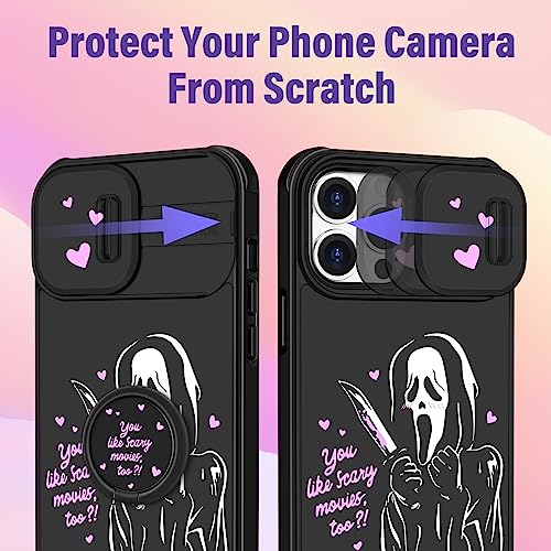 oqpa for iPhone 14 Pro Max Case Cute Cartoon Phone Case with Camera Cover+Ring Stand for 14 ProMax for Women Girly Cool Boy Kawaii Funny Case for Apple iPhone 14 Pro Max 6.7", Heart Skull