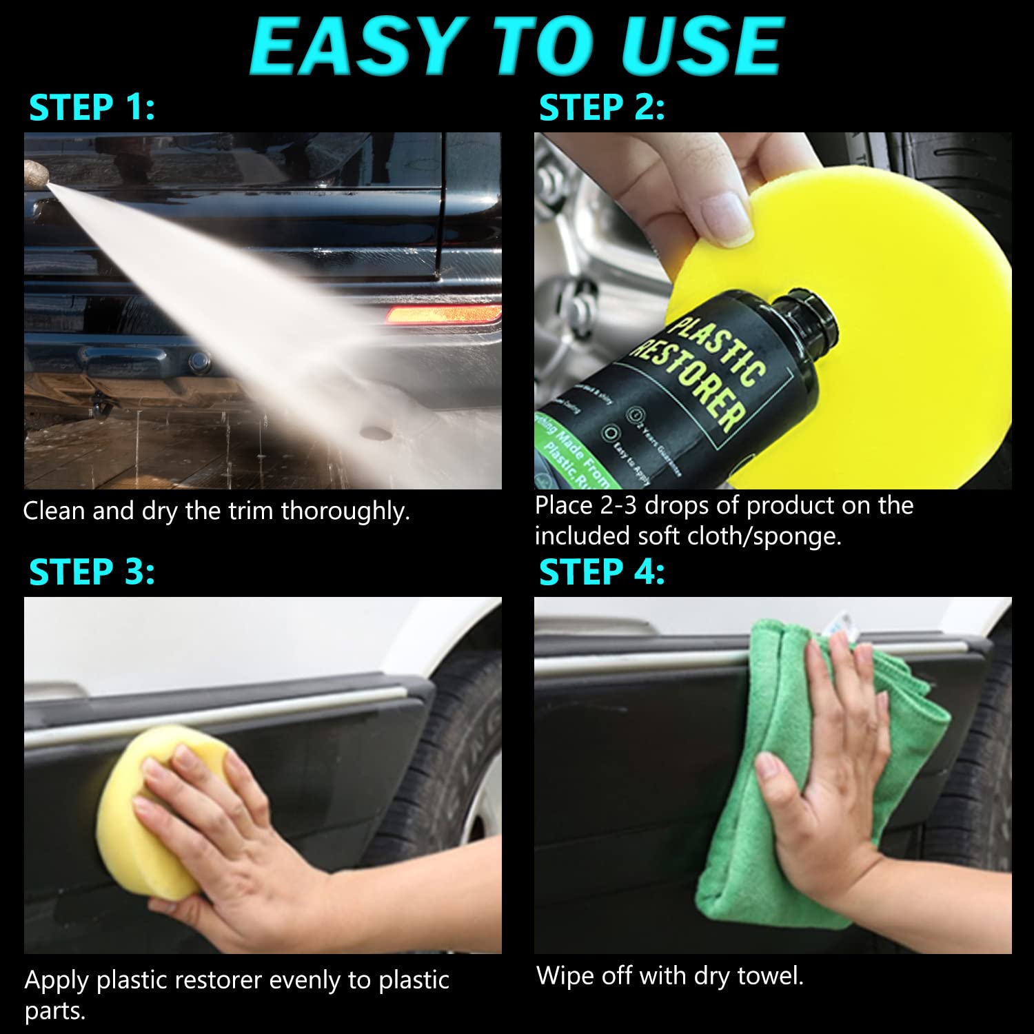 Plastic Restorer for Cars, 2PCS Car Plastic Parts Refurbish Agent Set, Automotive Interior Plastic Part Ceramic Coating with Sponge and Nozzle, Resists Water, UV Rays, Dirt, Not Dressing, 200ml