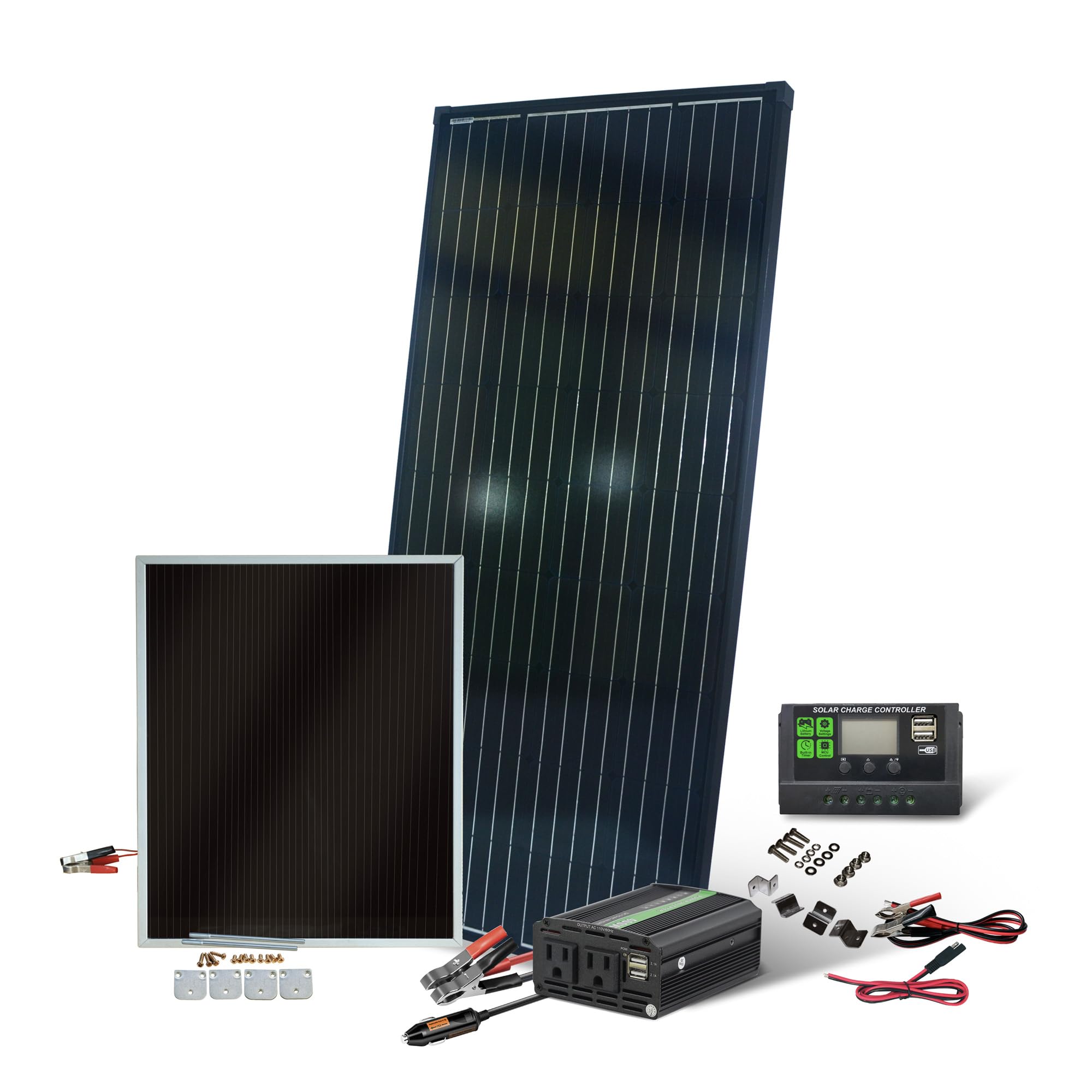 Nature Power 215 Watt Complete Solar Panel Kit with 400 Watt Power Inverter, 15 Amp Charge Controller and Bonus 7 Watt Solar Trickle Charger